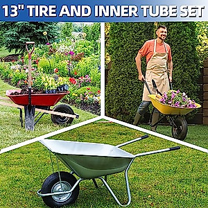 GICOOL 4.00-6 Replacement Tire and Inner Tube Set, 13" Heavy Duty Tire and Wheel, TR-13 Straight Valve Stem, for Wheelbarrow Trolley Dolly Garden Wagon Wheel Replacement, 1 Pack