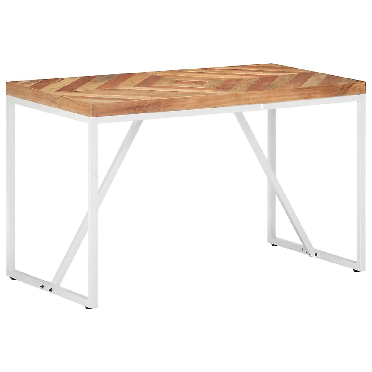 GOLINPEILO Dining Table Solid Acacia and Mango Wood, Kitchen Table of 47.2" x 23.6" x 29.9", Rectangular Dining Table, Industrial Design, with White Powder-Coated Steel Legs -AA