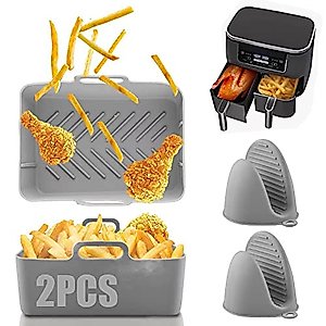 Silicone Air Fryer Liners For Ninja Foodi Dual Dz201 Dz401, Reusable Air Fryer Silicone Basket With Heat-proof Gloves, Food Grade air Fryer Silicone Pot For Ninja Foodi, Heat Non-stick Easy To Clean