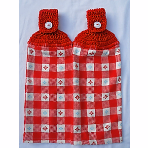 FARMHOUSE SWEET ROSE RED GINGHAM - BUFFALO CHECK - HANGING KITCHEN TOWELS - SET OF 2