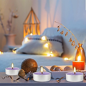 Howemon Purple Lavender Scented Tealight Candles - 4 Hours - Giant 100 Bulk Packs - Smokeless Tea Lights for Valentine's Day, Weddings,Christmas, Home Decorative