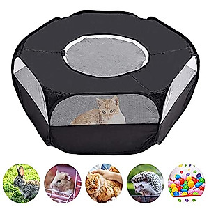Mantouxixi Small Animal Playpen with Cover, Animal Chinchilla, Hamsters, Bunny, Rabbits, Kitten Kitten Ferret Playpen with Cover - Black