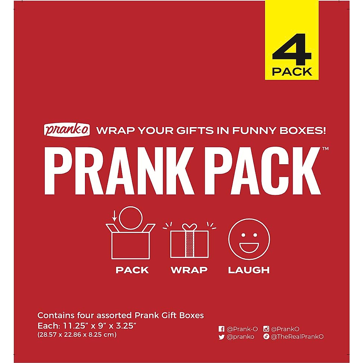 Prank Pack Prank Gift Box Bundle Set 1, 4 Unique Gift Boxes, Wrap Your Real Present in a Funny Authentic Prank-O Gag Present Box, Medium-Sized Novelty Gifting Box for Pranksters