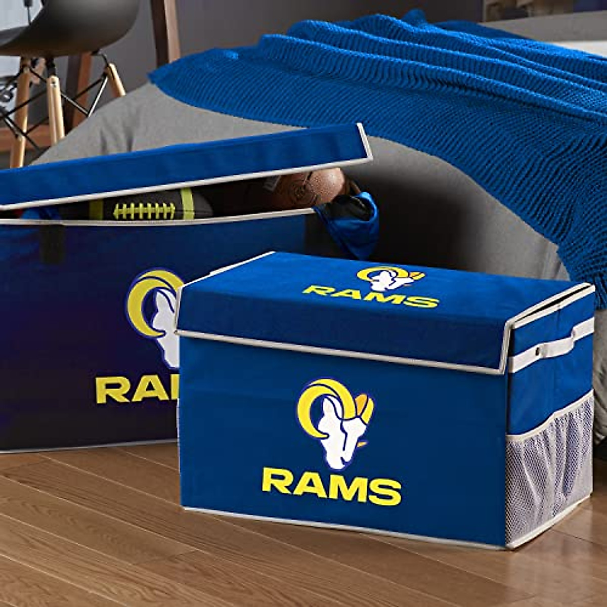 Franklin Sports Los Angeles Rams NFL Storage Footlocker Bin - Small Folding Organizer Container - NFL Office, Bedroom + Living Room Décor - 22" x 14"