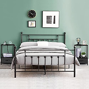 Nightstand with Charging Station Black Side End Table with USB Ports and Outlets 2 Tier Small Side Table with Drawer Modern Bedside Table with USB Ports and Storage in Bedrooms Living Room