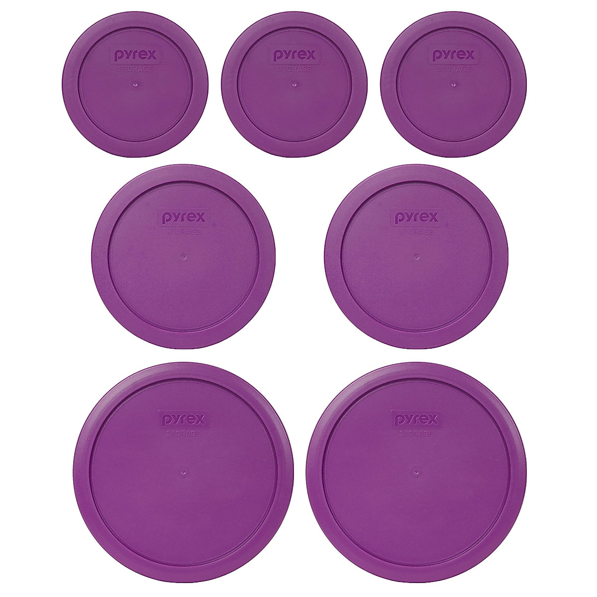 Pyrex (3) 7200-PC Thistle Purple, (2) 7201-PC Thistle Purple, & (2) 7402-PC Thistle Purple Plastic Food Storage Replacement Lids, Made in USA