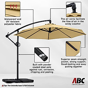 ABCCANOPY 10FT Cantilever Umbrella Offset Patio Umbrellas，Hanging Patio umbrella With Cross Base & Crank,Outdoor Umbrella for Garden,Deck,Pool,Yard (Khaki)
