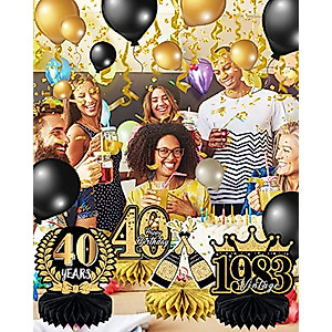 9 Pcs 40th Birthday Decoration for Men Women Happy 40th Birthday Table Decorations Cheers to 40th Honeycomb Centerpieces 1983 Birthday Party Decorations Black and Gold 40th Birthday Party Favors