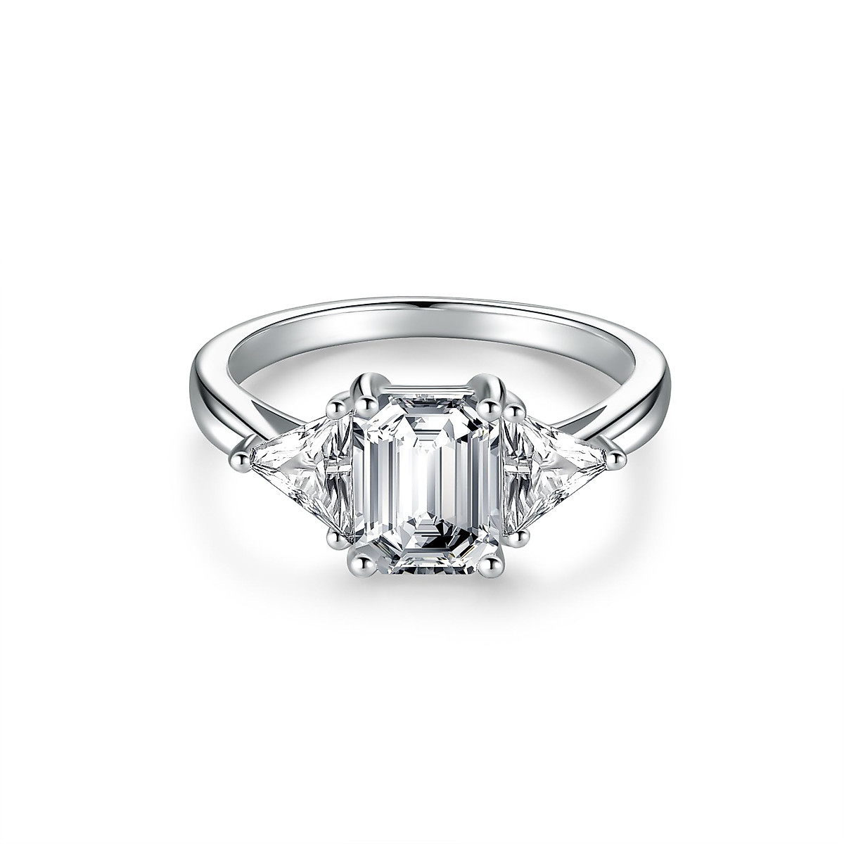 3CT Moissanite 3 Stone Emerald Cut Moissanite Engagement Rings for Women, 2-1/2 Carat Center Emerald Cut 2CT with Radiant Cut 1/2CT Sterling Silver with 18K White Gold Plated D Color VVS1 Clarity Wedding Ring Anniversary Promise Ring for Her Size 7