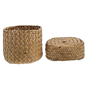 Yardenfun Flower Basket Mini Wicker Basket with Lid Kids Toys Vintage Gifts Handmade Woven Basket Creative Storage Basket Laundry Basket with Wheels Decor To Weave Snack Basket Seaweed Child