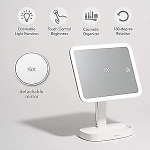 Fancii LED Makeup Vanity Mirror with 3 Light Setting and 15x Magnifying Mirror - Choose Between Soft Warm, Natural Daylight, or Neutral White Lights - Dimmable Countertop Cosmetic Mirror - Aura