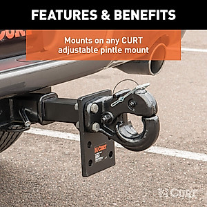 CURT 48205 Pintle Hook Hitch 10,000 lbs, Fits 2-1/2 to 3-Inch Lunette Ring, Mount Required