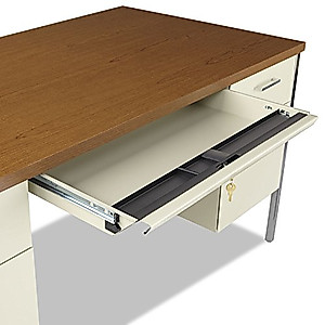 Alera 19912 60 in. x 30 in. x 29.5 in. Double Pedestal Steel Desk - Cherry/Putty, Putty Legs