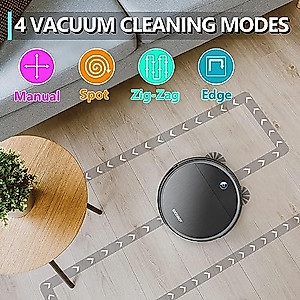 EICOBOT Robot Vacuum Cleaner, 2300Pa Strong Suction Power, Tangle-Free, Slim, Quiet, 120 Mins Runtime, Auto Self-Charging Robotic Vacuum Cleaner Ideal for Low Carpet, Pet Hair, Hard Floors, Black