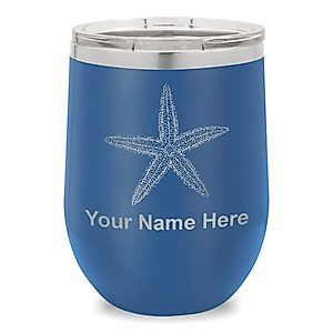 SkunkWerkz Wine Glass Tumbler, Starfish, Personalized Engraving Included (Dark Blue)
