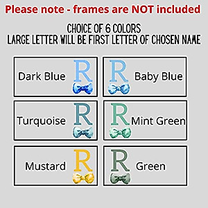 Personalized Safari Animals for Baby Boys Nursery Bedroom Unframed set of 3 Poster Prints, Personalized Name Blue Green Yellow Bow Tie Wall Art Decor New Baby Gift Present, Elephant Giraffe Lion Zebra (8x10)