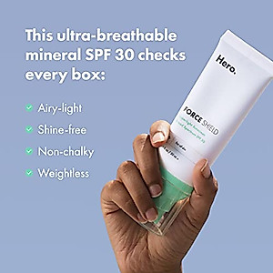 Force Shield Superlight Sunscreen SPF 30 from Hero Cosmetics - Everyday SPF 30 for Acne-Prone Skin with Zinc Oxide, Green Surge, and Extremolytes, Fragrance Free and Reef Safe (50 ml)