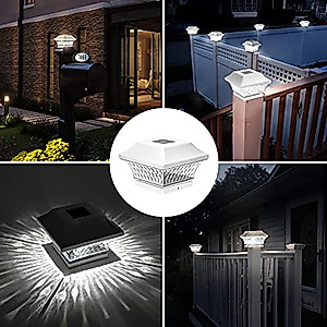 SUNWIND Solar Post Cap Lights Outdoor- 4 Pack LED Fence Post Lights for Wooden Posts Warm White Waterproof for Deck, Patio or Garden Decoration (White)
