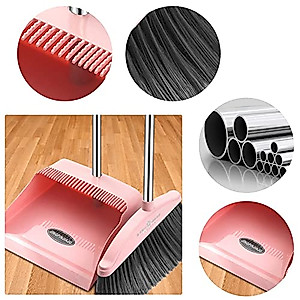 MIYUE Broom and Dustpan Set for Home - Dust Pans with Long Handle - Outdoor Indoor for Home Kitchen Room Office,Must Haves for Home, Pink