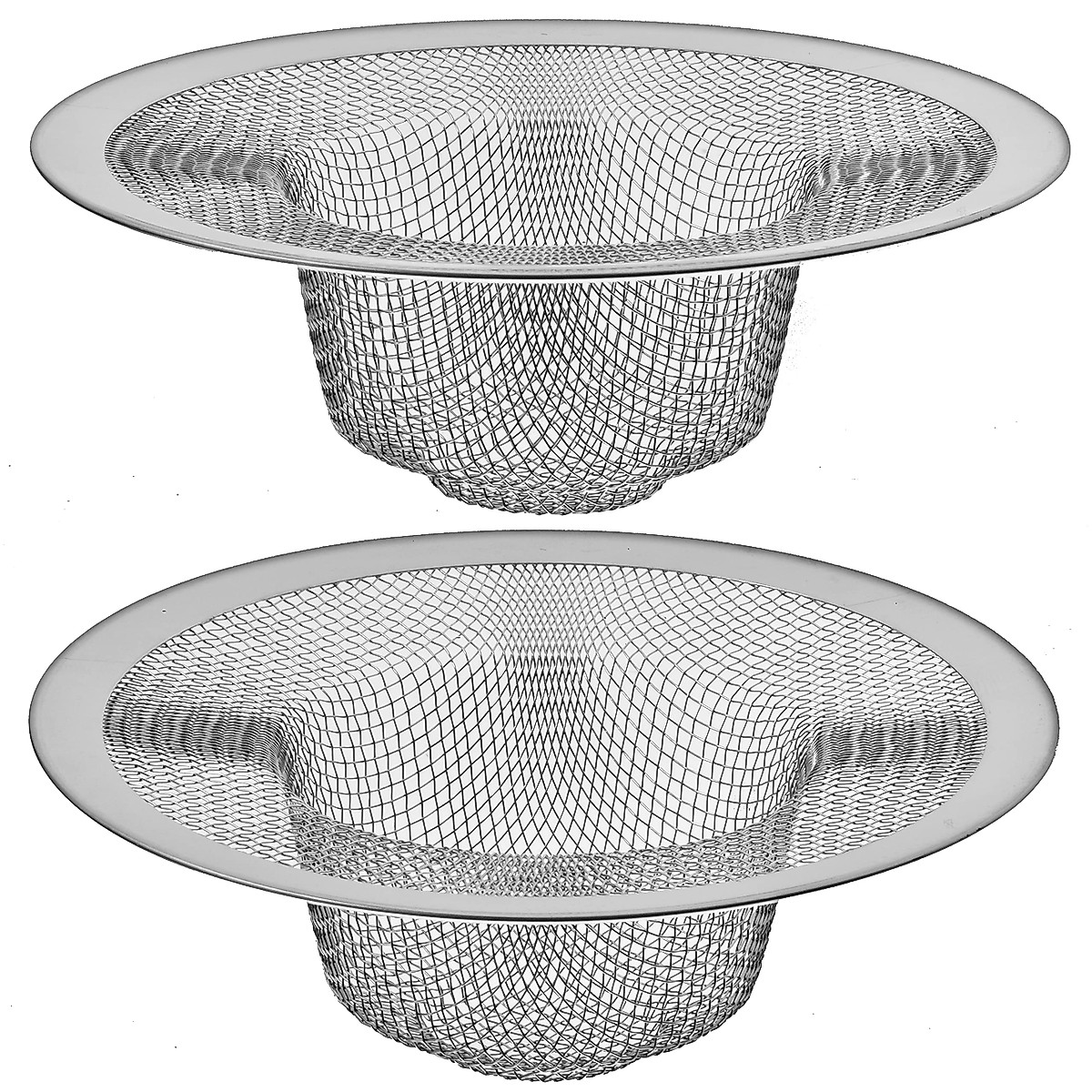 2 Pack - 4.5" Top / 3" Mesh Basket - Kitchen Sink Drain Strainer Stainless Steel Large Basket Food Catcher. Fast Flow and Effective Full Mesh Basket