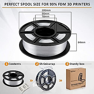 SUNLU PLA 3D Printer Filament, PLA Filament 1.75mm Dimensional Accuracy +/- 0.02 mm, 1 KG Spool, PLA Gray+Transprant