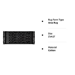Boho Black and White Rugs, Runner Bath Rugs, Geometric Tribal Mats, 2' × 4.3' Cotton Woven Area Rug with Tassel for Kitchen, Bedroom, Entrance, Laundry Room…