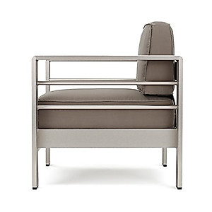 Christopher Knight Home Cape Coral Outdoor Aluminum Club Chairs with Water Resistant Cushions, Khaki (Pack of 2)