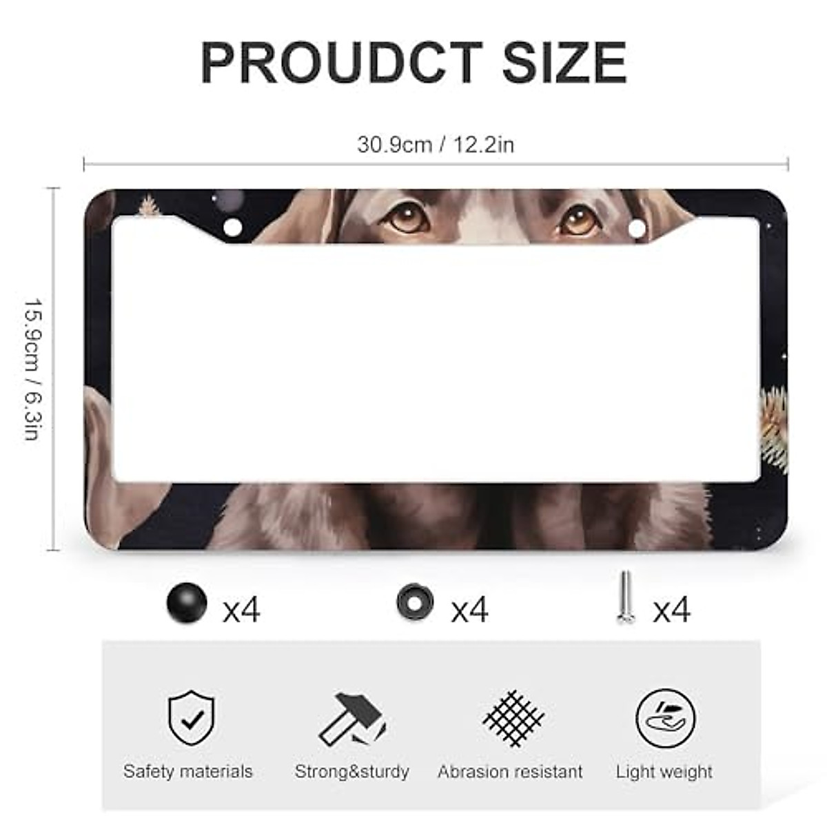 2 Pack Santa Dog Labrador License Plate Cover Xmas Lovely Dogs License Plate Cover License Plate Novelty License Plate Frame Stainless Aluminum 2 Round Holes for Girl Women Men Vehicles