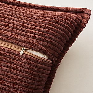 Topfinel Burnt Orange Fall Decorative Throw pillows covers 18x18 Inch Set of 4,Rustic Corduroy Striped Splicing Yellow Green Orange Pillowcase Home Decor,Square Cushion Covers for Couch Sofa Bed