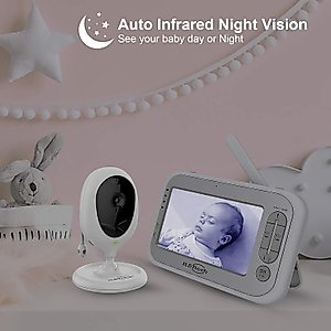 JLB7tech Split-Screen Video Baby Monitor with 2 Cameras and 4.3" LCD,Auto Night Vision,Two-Way Talkback,Temperature Detection,Power Saving/Vox,Zoom in,3000mAh Battery