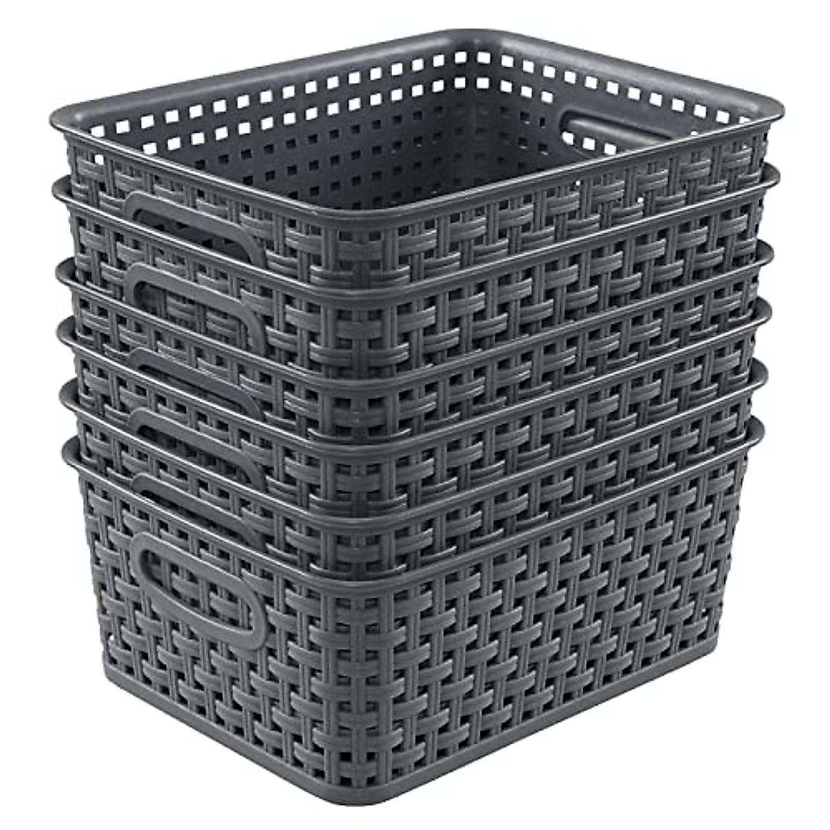Neadas Plastic Weave Storage Bins, Plastic Storage Basket Bin, 6 Packs