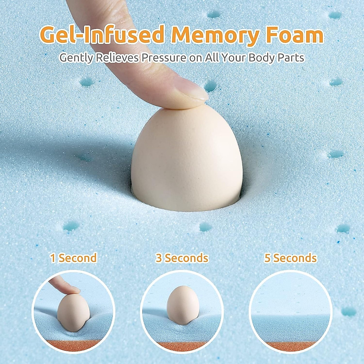 Maxzzz Twin Mattress Topper, 3 inch Cooling Mattress Topper, Memory Foam Gel-Infused Bed Topper, Medium Firm Mattress Topper, CertiPUR-US Certified, Bule