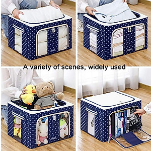 Fei Container Organizer Metal Frame Basket Set with Large Clear Window and Carry Handles for Bedding,Clothes,Closets, Bedrooms (capacity : 66L 2 Pack)