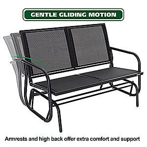 Nuu Garden 2 Seats Outdoor Glider Bench Patio Glider Swing Chair with Powder Coated Steel Frame and Breathable Seat Fabric Outdoor Loveseat, Black