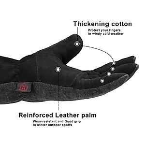 OZERO Warm Gloves Deerskin Leather Winter Thermal Glove Insulated Polar Fleece for Snow Skiing Driving Cycling Hiking Runing Hand Warmer in Cold Weather for Women and Men Small Gray