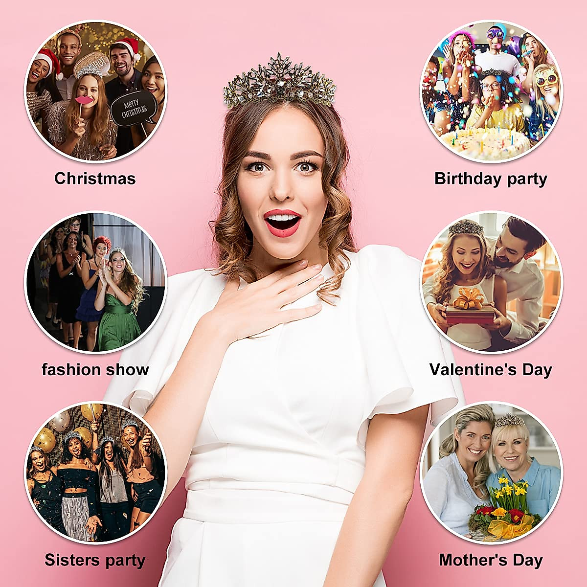 Vintage Baroque Crown Bridal Wedding Crown Crystal Tiara and Crowns Princess Wedding Crown Rhinestone Birthday Tiaras Pageant Headband Bride Hair Accessories for Women and Girls (Black)