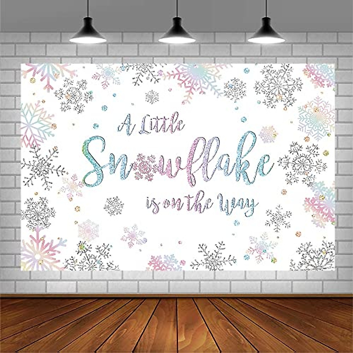 AIBIIN 8x6ft Snowflake Baby Shower Backdrop Winter Colorful Silver Snowflake Baby Shower Party Decorations for Girl Wonderland Gradient Glitter Snowflake Baby Shower Background Banner Photoshoot Props