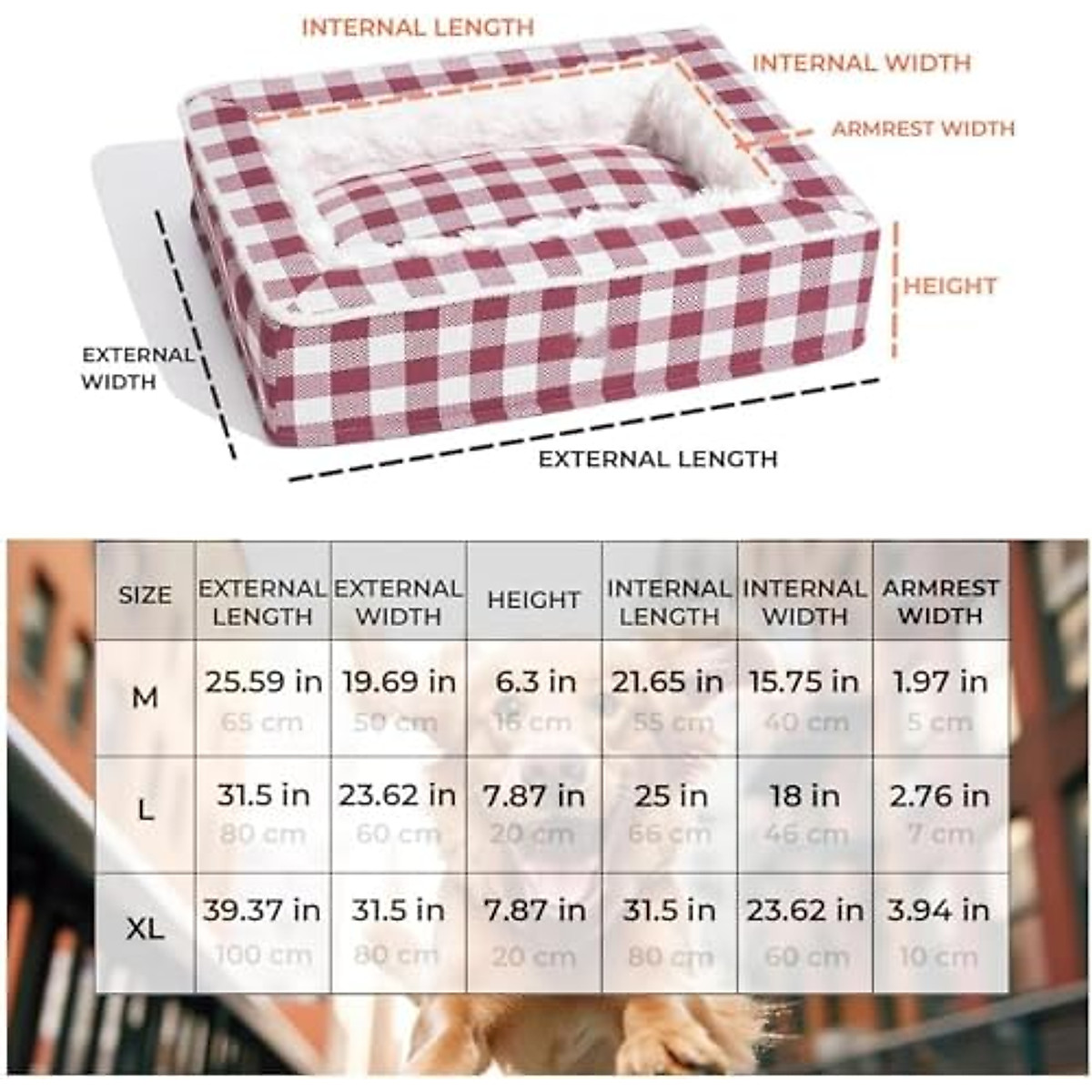 Tartan Cozy Dog Anti-Anxiety Calming Bed,Soft Funny Fuzzy Dog Bed,Classic Square Pet Bed,Removable Washable for Cats and Dogs (Blue, M)