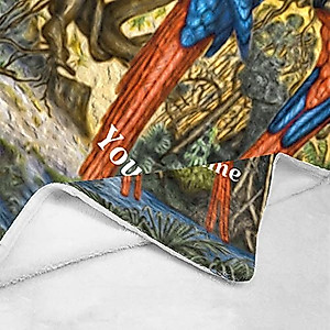 CUXWEOT Custom Blanket with Name Text,Personalized Macaw Parrots Super Soft Fleece Throw Blanket for Couch Sofa Bed (50 X 60 inches)
