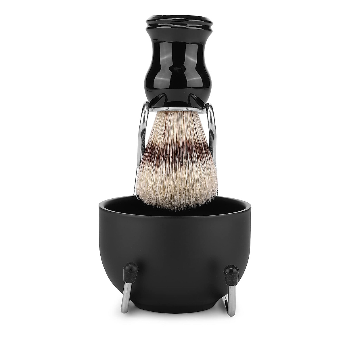 Aethland Shaving Brush Set for Men, 4 in 1 Include 100g Shaving soap, Badger Shaving Brush and Stainless Steel Shaving Stand & Shaving Bowl for Husband Father Birthday Boyfriend Gifts（B Black)