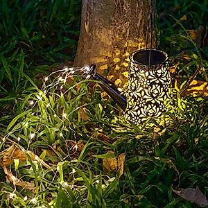 Garden Decor Solar Lights Outdoor Watering Can Decoration Hanging Lantern Waterproof for Lawn Patio Garden Courtyard Table Yard Pathway Walkway Outdoor Gardening Gifts, Warm White LED (Large)