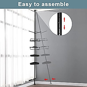 Corner Shower Caddy Tension Pole - Shower Organizer Tension Pole with 4 Shelves,Rust Resistant Stand Tension Rod Shower Caddy for Bathtub,Bathroom,RV,Kitchen Storage - Black,54-114” Adjustable