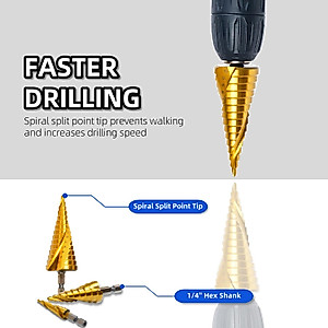 Step Drill Bit Set for Metal, MiKiTok(6Pcs) HSS Unibit Metric Step Drill Bit Set for Steel，Plastic, Wood, Sheet Metal Hole Drilling with Center Punch and Cleaning Brush(4-12/4-20/4-32mm)