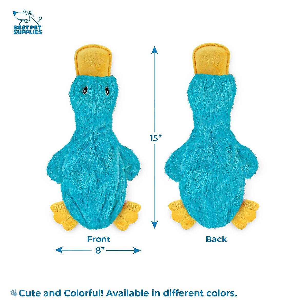 Best Pet Supplies Crinkle Dog Toy for Small, Medium, Cute No Stuffing Duck with Soft Squeaker, Fun for Indoor Puppies and Senior Pups, Plush No Mess Chew and Play - Turquoise, Large