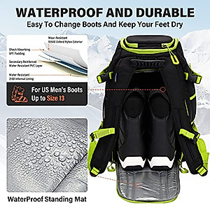 Hytiland Ski Boot Bag, 50L Waterproof Ski and Snowboard Boot Backpack with Adjustable Straps Ski Bag for Helmet, Goggles, Gloves, Skis & Snowboard Accessorie