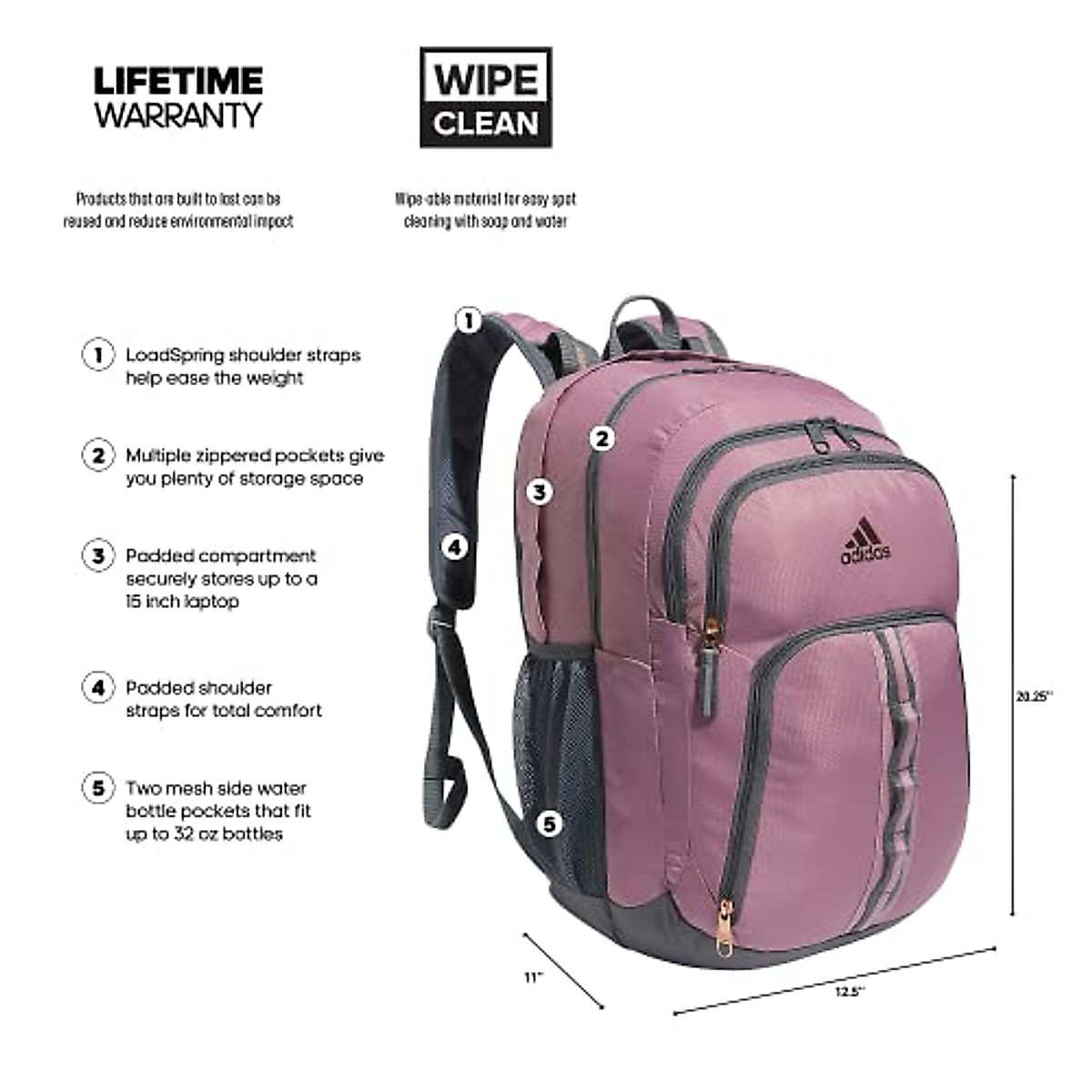 adidas Prime 6 Backpack, Wonder Orchid Purple/Rose Gold, One Size