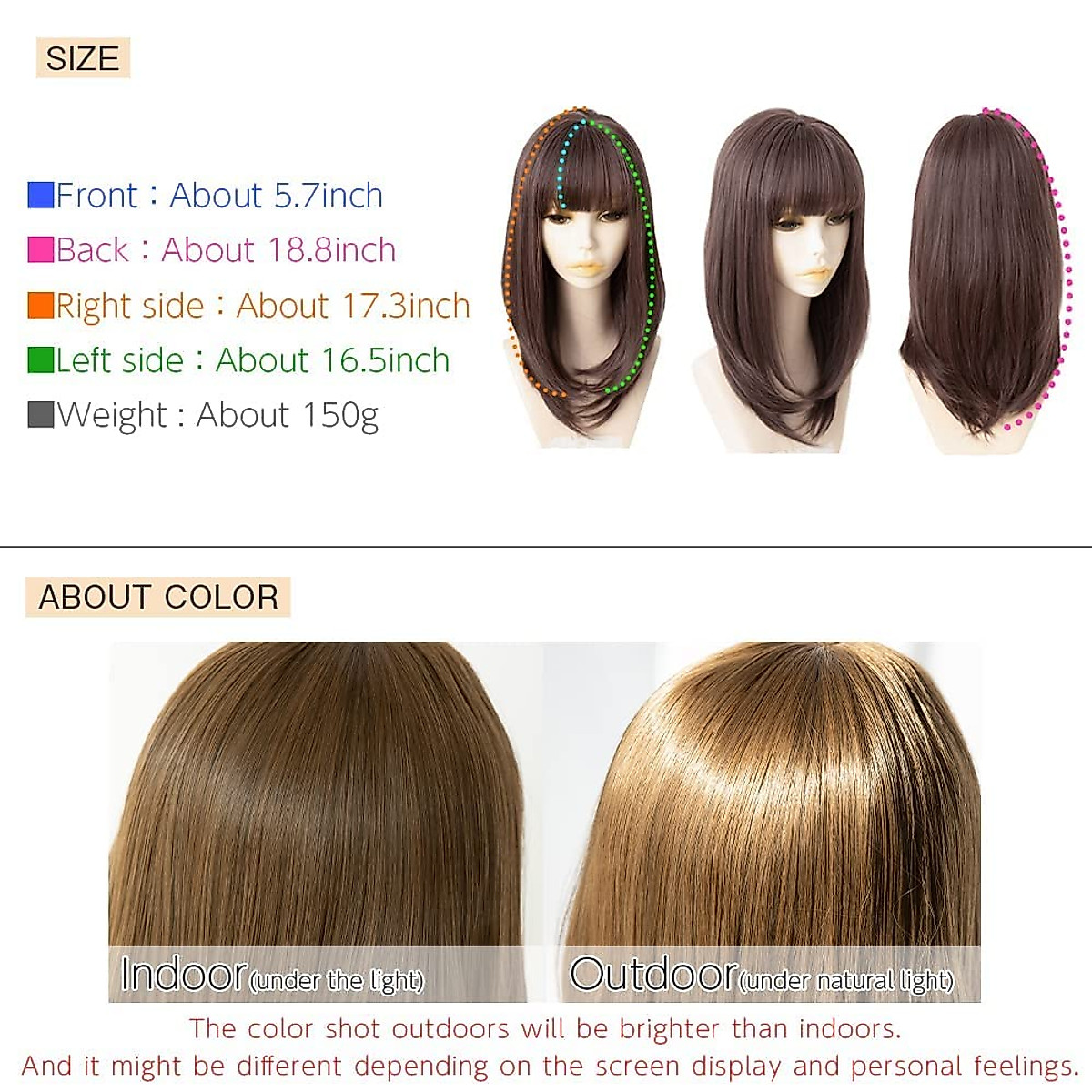ブライトララ BRIGHT LELE Natural Full Medium Straight Hair With Bangs Wigs for Women Synthetic Curly Hair Wig for Daily Party Cosplay Wig HF1573-uk