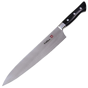 JCK ORIGINAL Hattori Japanese Chef’s Knife, FH-7L Professional Gyuto Knife, VG-10 Cobalt Steel Pro Kitchen Knife with Ergonomic Black Linen Micarta Handle, 9.4 inch