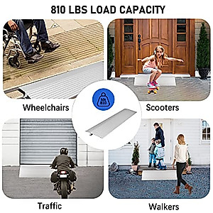 Sidasu Door Threshold Ramp 1" Rise Threshold Ramp for Wheelchairs High Aluminum Threshold Ramp for Wheelchairs Maximum Load of 810lbs for Wheelchair Scooters Power Chairs Walkers