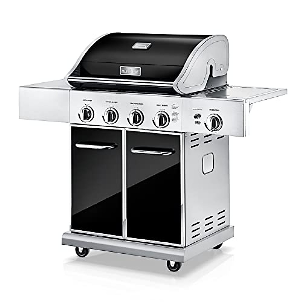 NutriChef Heavy-Duty 5-Burner Propane Gas Grill - Stainless Steel Grill, 4 Main Burner with 1 side burner, 52,000 BTU Grilling Capacity, Electronic Ignition System, Built-in Thermometer - NCGRIL2